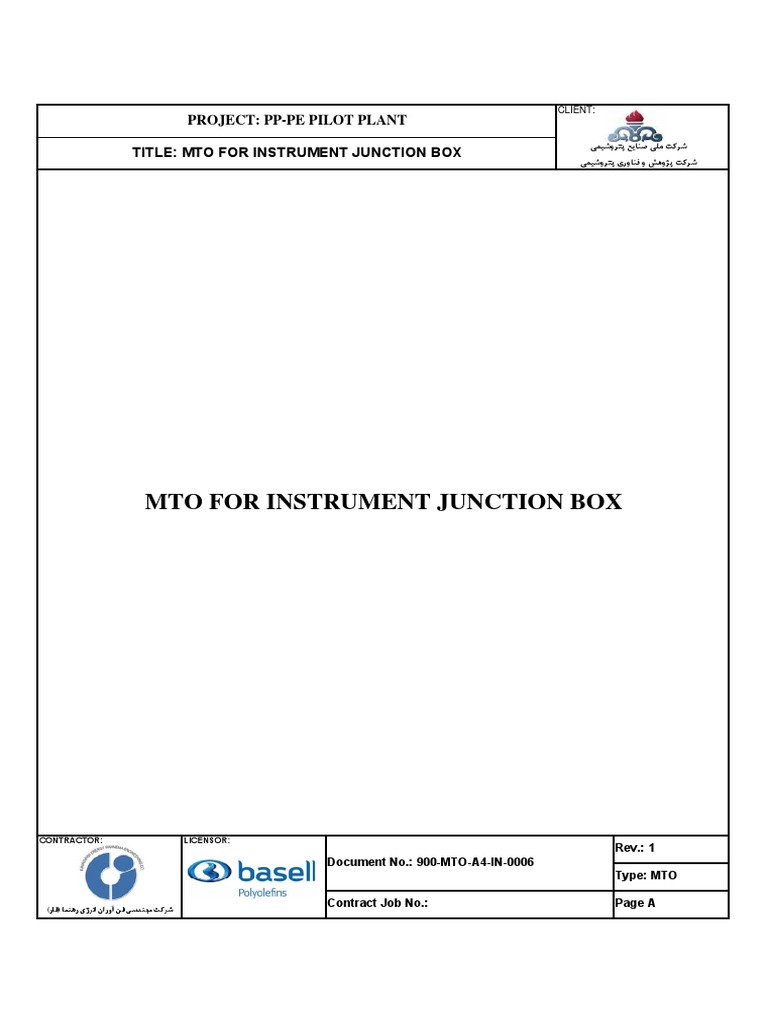 Project: Pp-Pe Pilot Plant Title: Mto For Instrument Junction Box | PDF