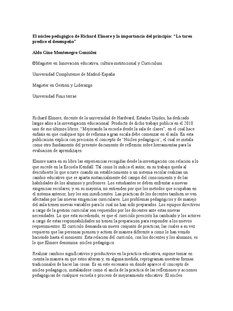 El Núcleo Pedagógico de Richard Elmore y La Importancia Del Principio | PDF