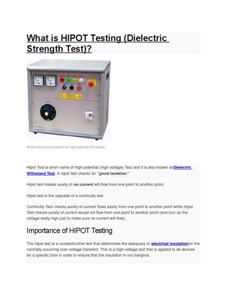 What Is HIPOT Testing | PDF | Insulator (Electricity) | Capacitor