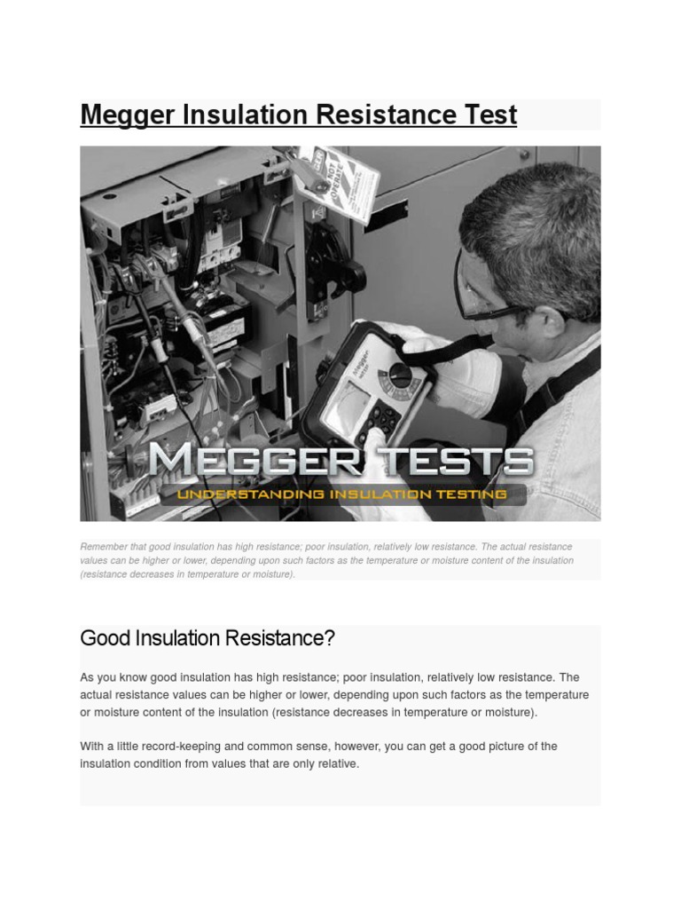 Megger Insulation Resistance Test | PDF | Electrical Resistance And ...