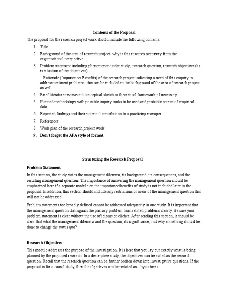 Contents of The Business Research Proposal | Download Free PDF | Data ...