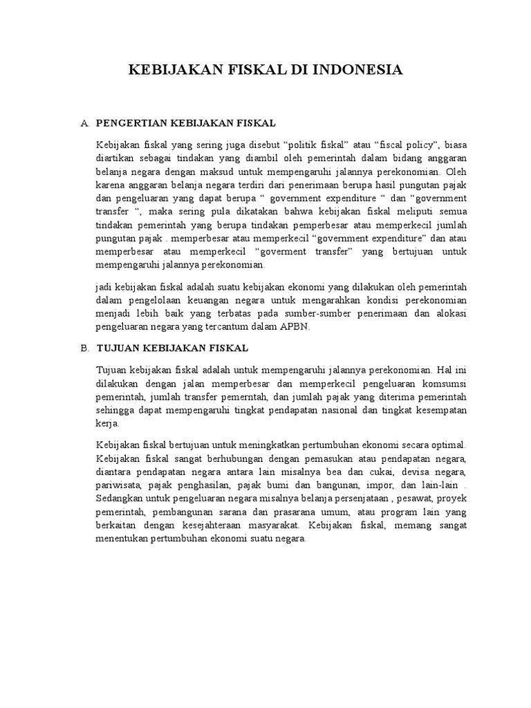 Kebijakan Fiskal Di Indonesia Pdf