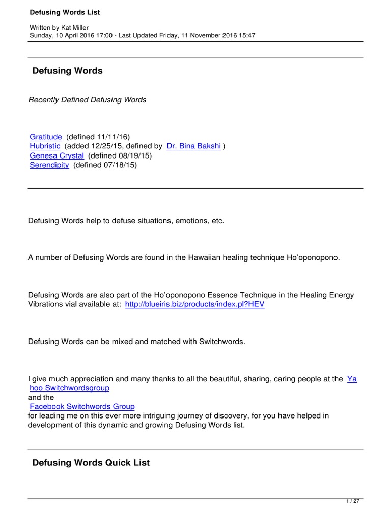 Defusing Words List | PDF | Anger | Behavioural Sciences