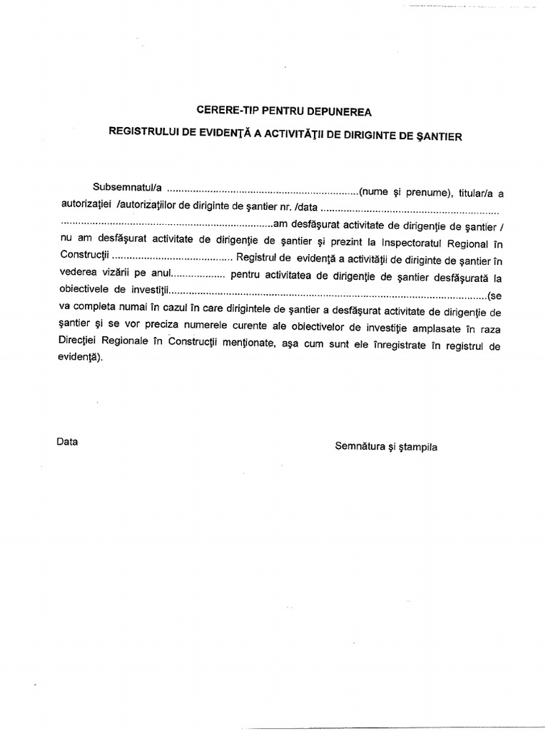 Cerere Extraordinara Dirigentie Santier PDF | PDF