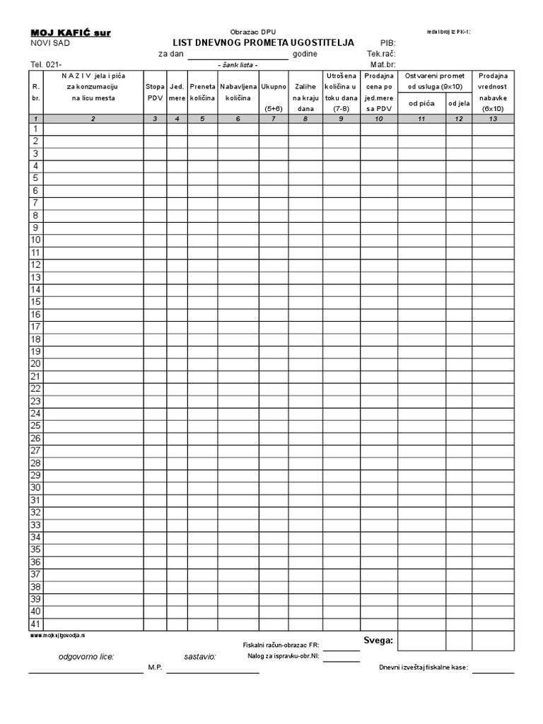 Obrazac DPU SANK LISTA Prazna 1 Strana | PDF
