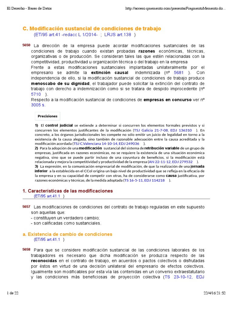 Modificacion Sustancial Condiciones Trabajo | Salario | Información del ...