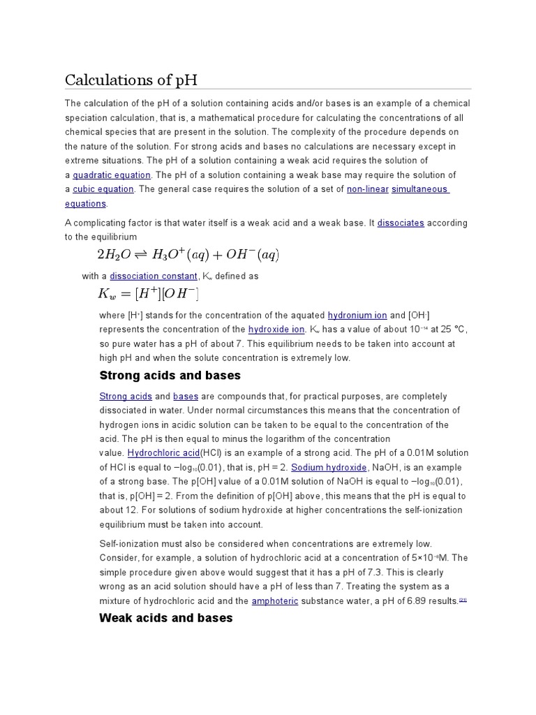 Calculations of PH: Strong Acids and Bases | PDF | Ph | Acid