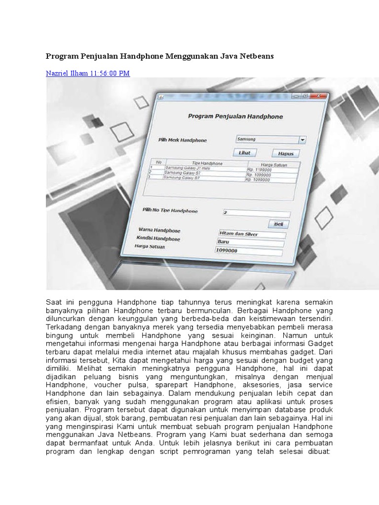 Program Penjualan Handphone Menggunakan Java Netbean1 | PDF | Karier ...