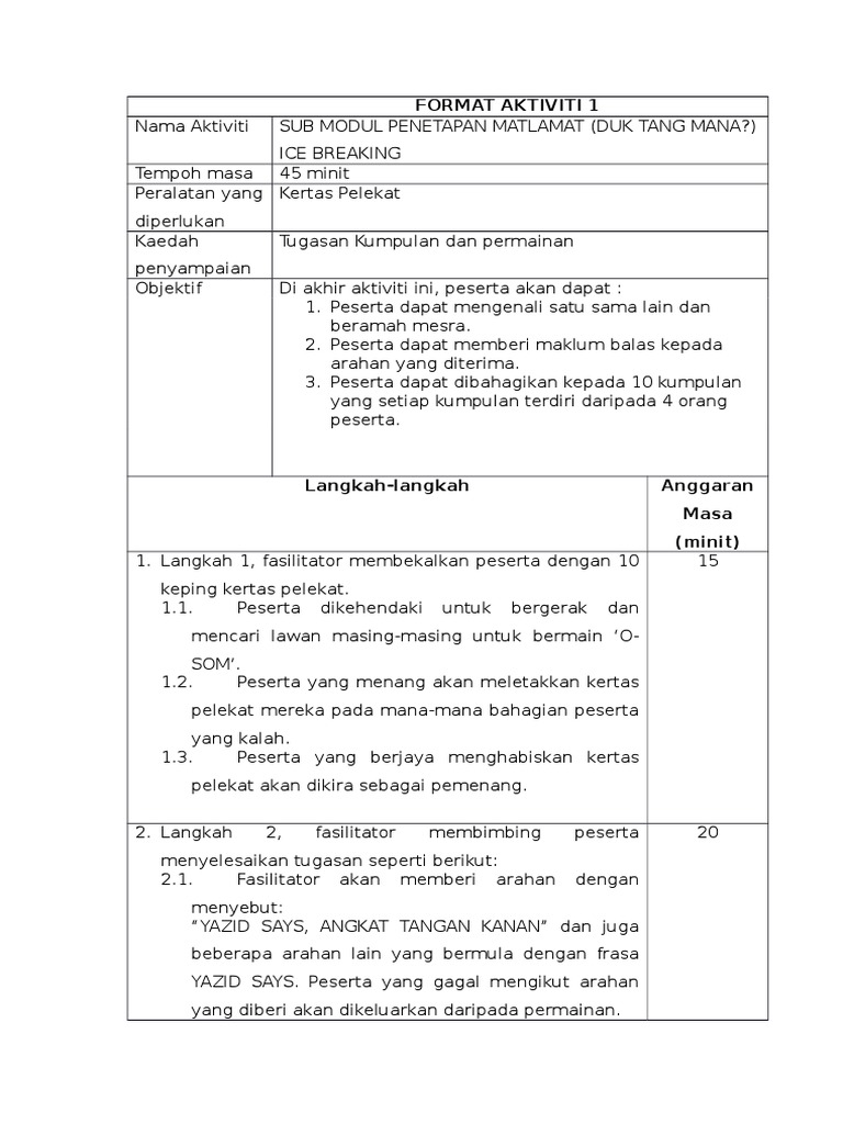 Kandungan Aktiviti Modul Aktiviti 1 Ice Breaking | PDF