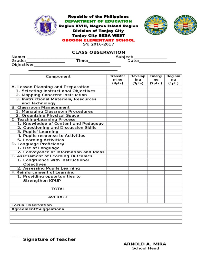 Class Observation: Obogon Elementary School | PDF