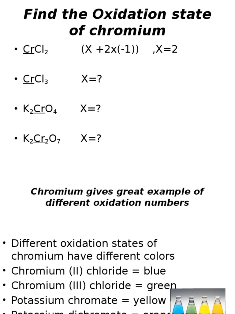 Chromium Oxidation States and Colors | PDF | Redox | Chemical Compounds