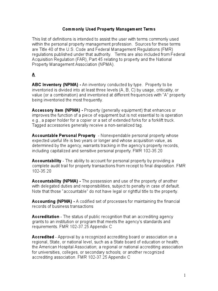 Property Management Terminology | PDF | Cargo | Inventory