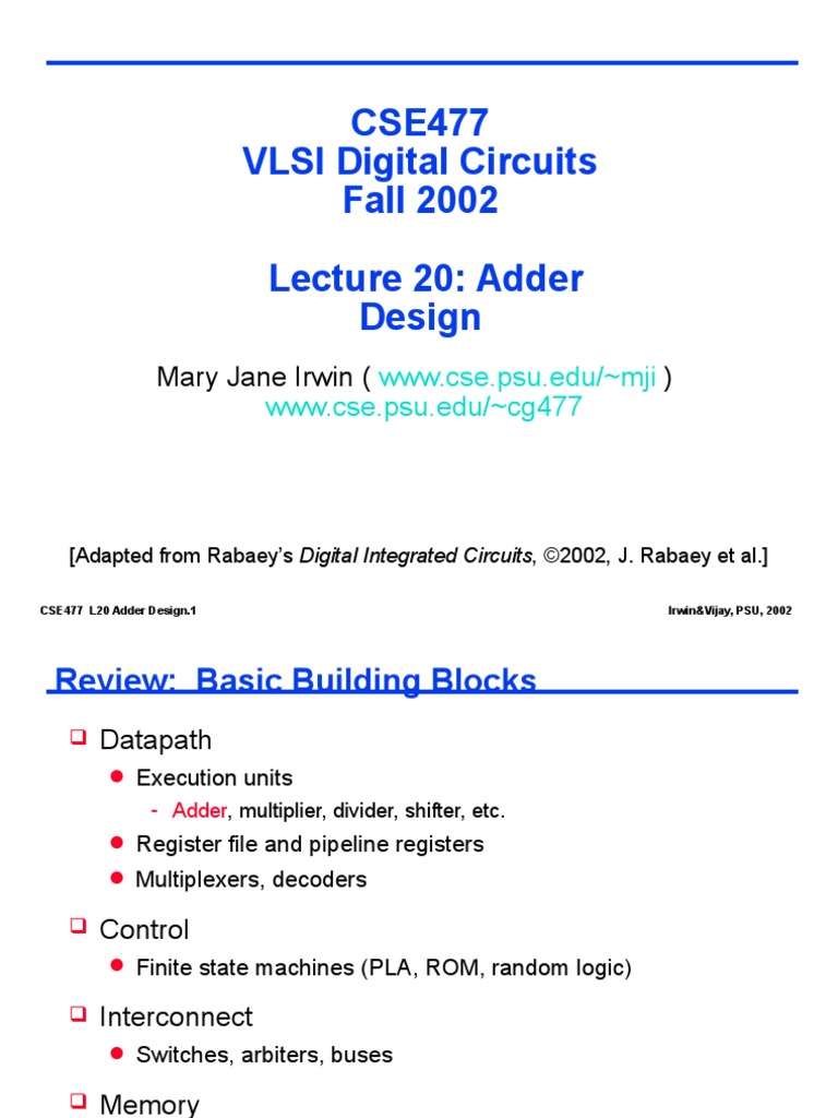 Lecture20 Adders | PDF | Electronic Circuits | Digital Electronics