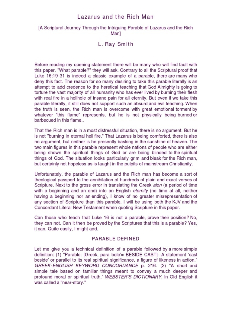 Lazarus and The Rich Man | PDF | Parables Of Jesus | Jesus