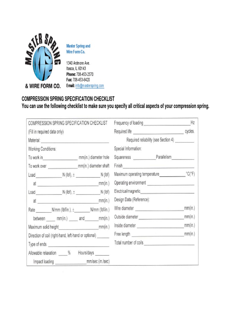 Compression Spring Checklist | PDF