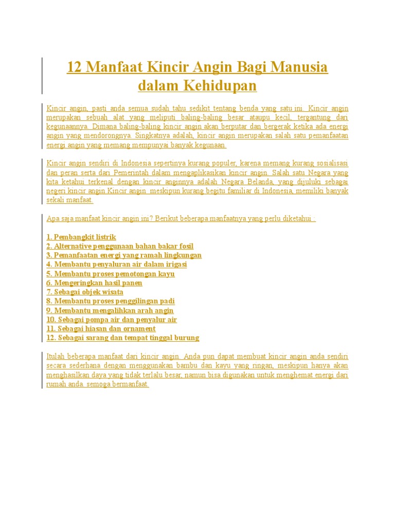 12 Manfaat Kincir Angin Bagi Manusia Dalam Kehidupan | PDF 12 Manfaat Kincir Angin Bagi Manusia Dalam Kehidupan | PDF