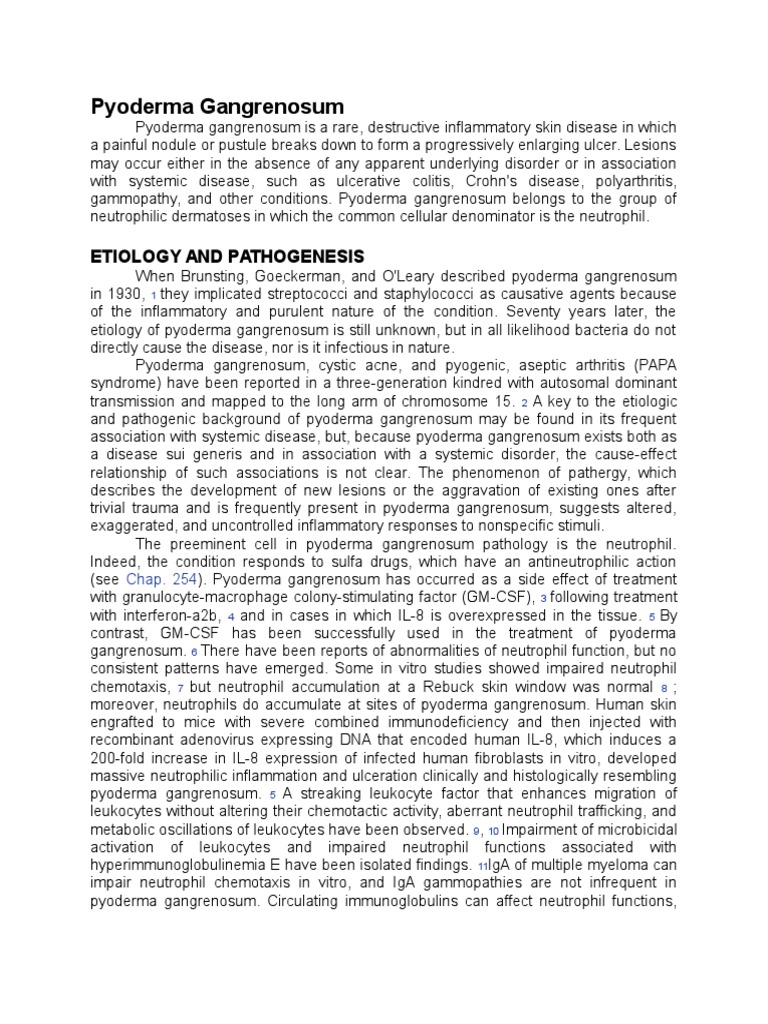 Pyoderma Gangrenosum: Etiology and Pathogenesis | PDF | Immunology | Health Sciences
