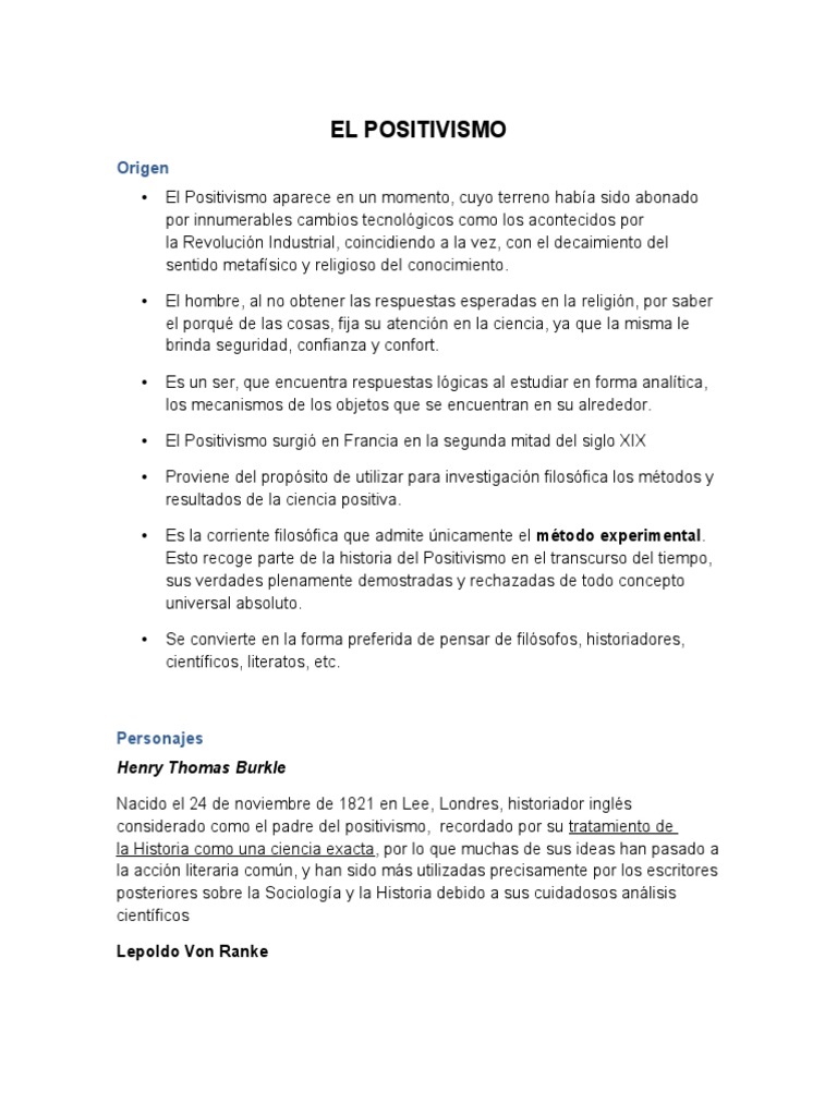 El origen y principios del positivismo como corriente filosófica e ...