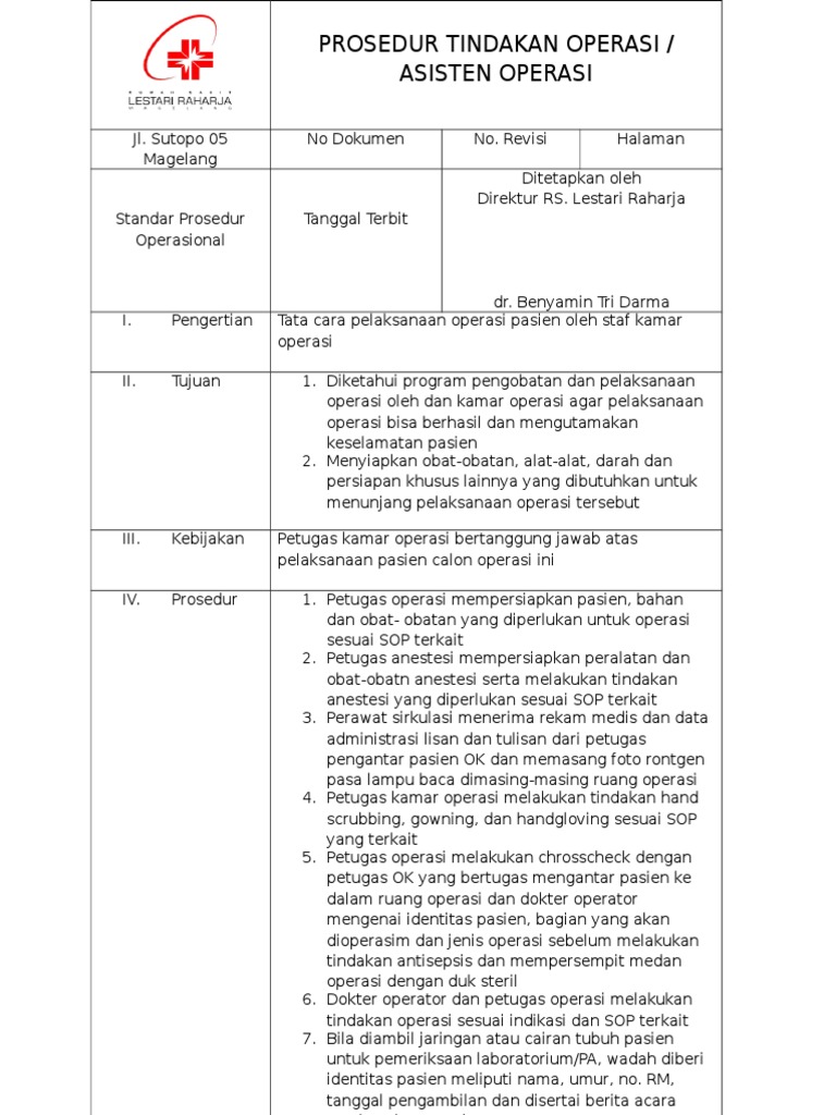 Prosedur Tindakan Operasi | PDF