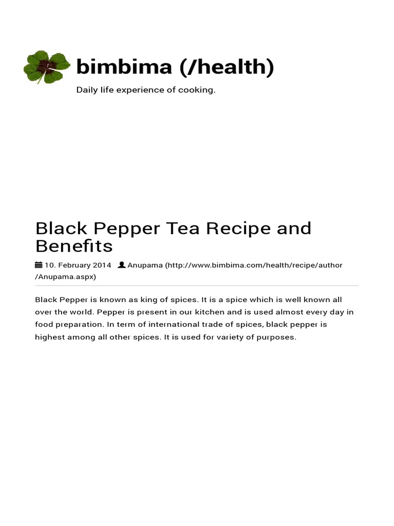 Black Pepper Tea Recipe and Benefits - Aspx | PDF