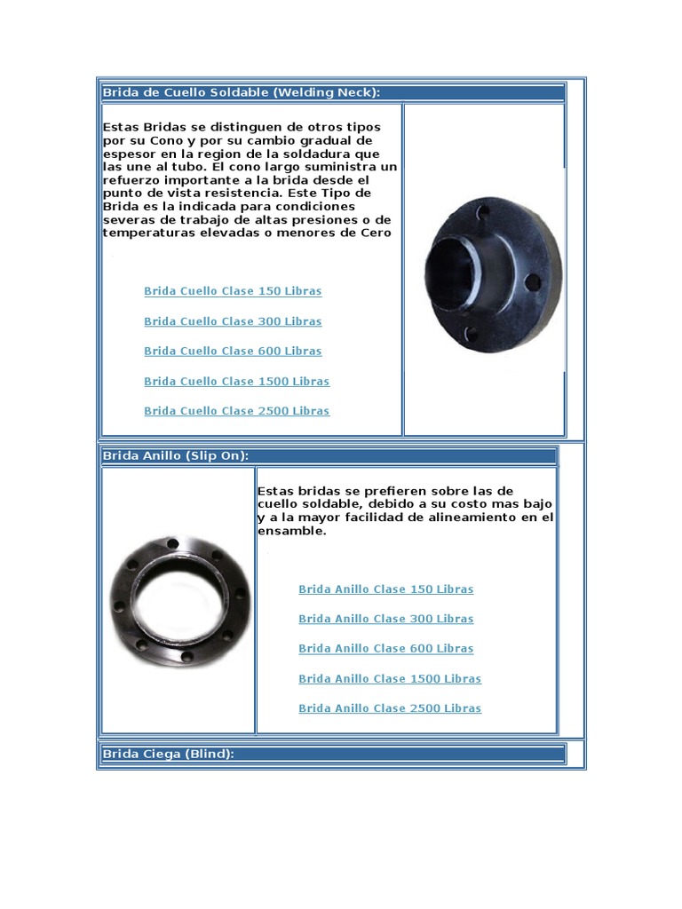 Tipos de Bridas | PDF | Ingeniería mecánica | Plomería