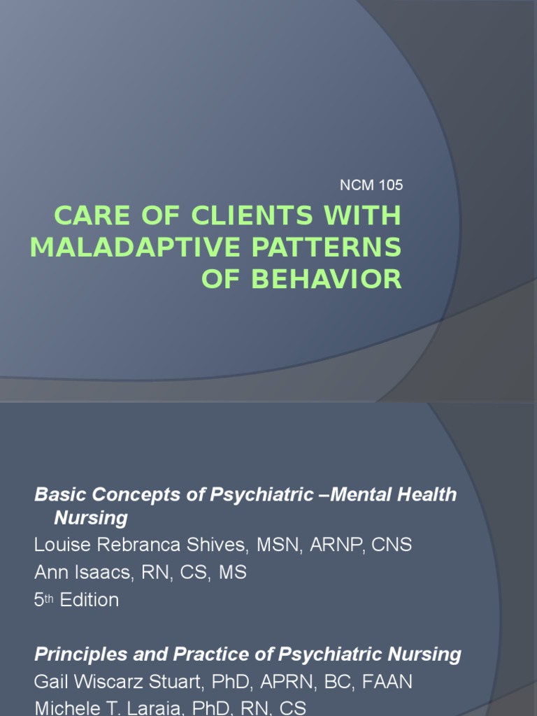 Care Of Clients With Maladaptive Patterns Of Behavior Psychiatry Psychotherapy