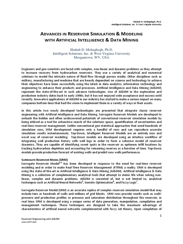 Advances in Reservoir Simulation and Modeling with Artificial ...