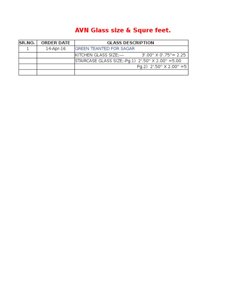 Glass Sizes and Square Footage Details | PDF | Technology & Engineering