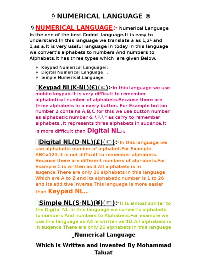 Numerical Language | PDF | Writing | Notation