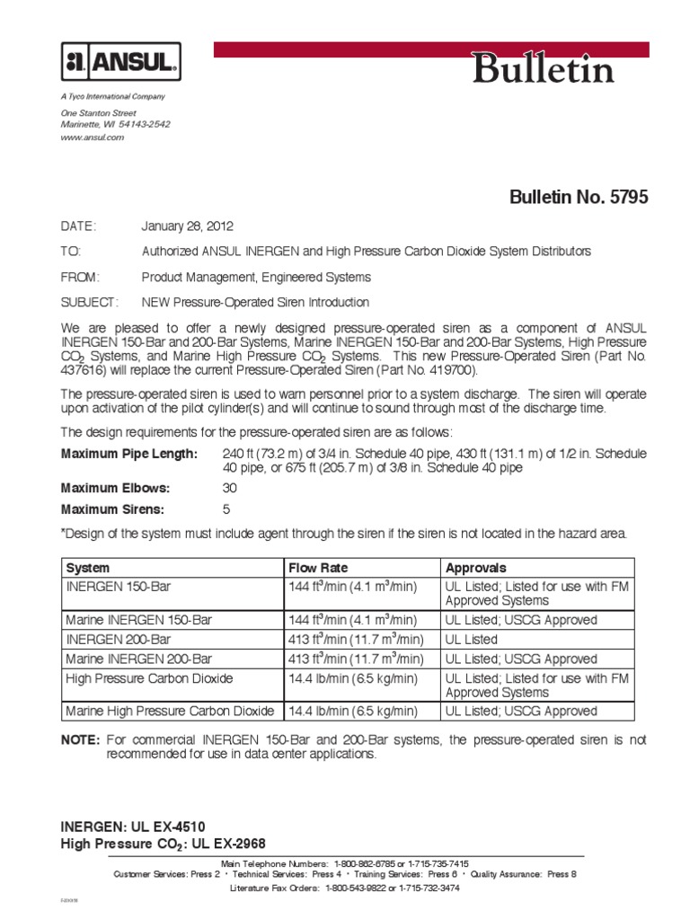 5795 - Pressure Operated Siren - Commercial INERGEN 150-Bar | PDF | Nature