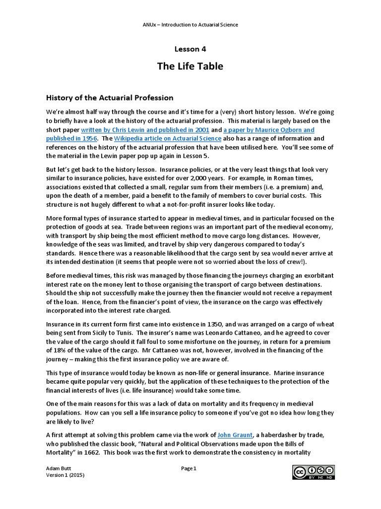 Lesson 4 - The Life Table | PDF | Actuary | Insurance