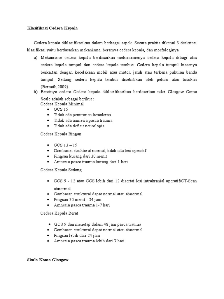 Klasifikasi Cedera Kepala dan Penanganannya | PDF