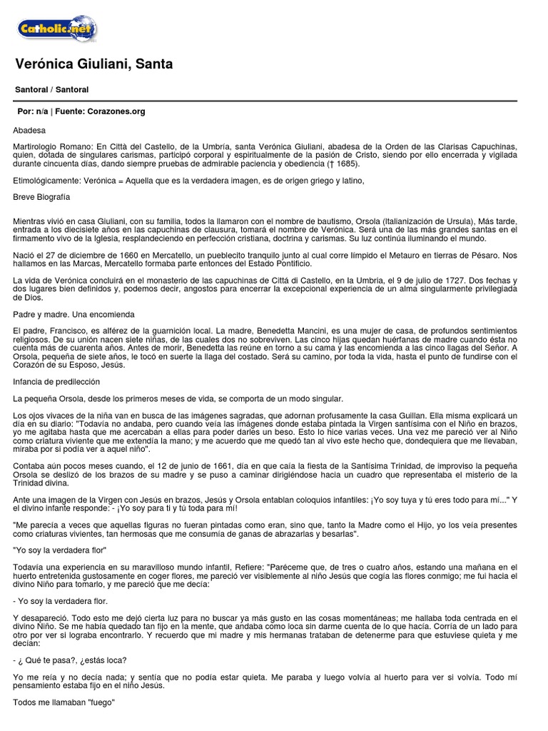 Santa Veronica Giuliani | PDF | María, madre de Jesús | eucaristía