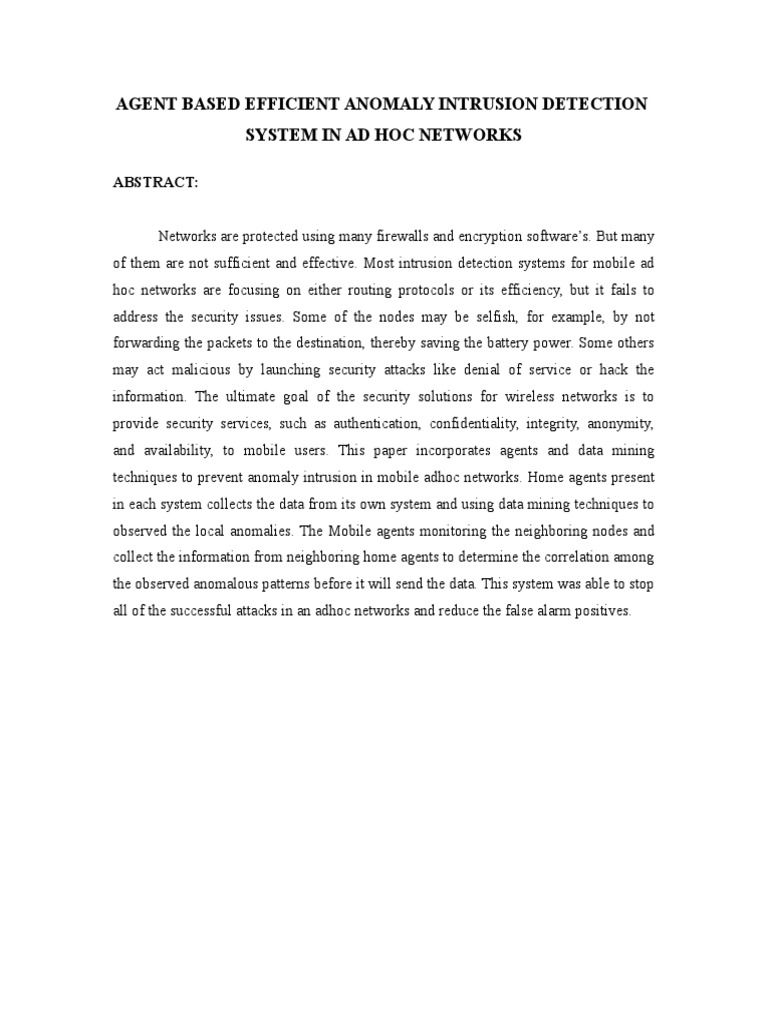Agent Based Efficient Anomaly Intrusion Detection System in Ad Hoc Networks | PDF | Java ...