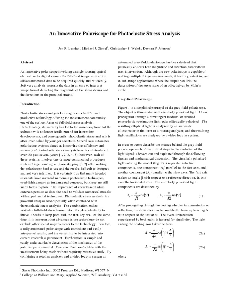 An Innovative Polariscope For Photoelastic Stress Analysis PDF | PDF ...