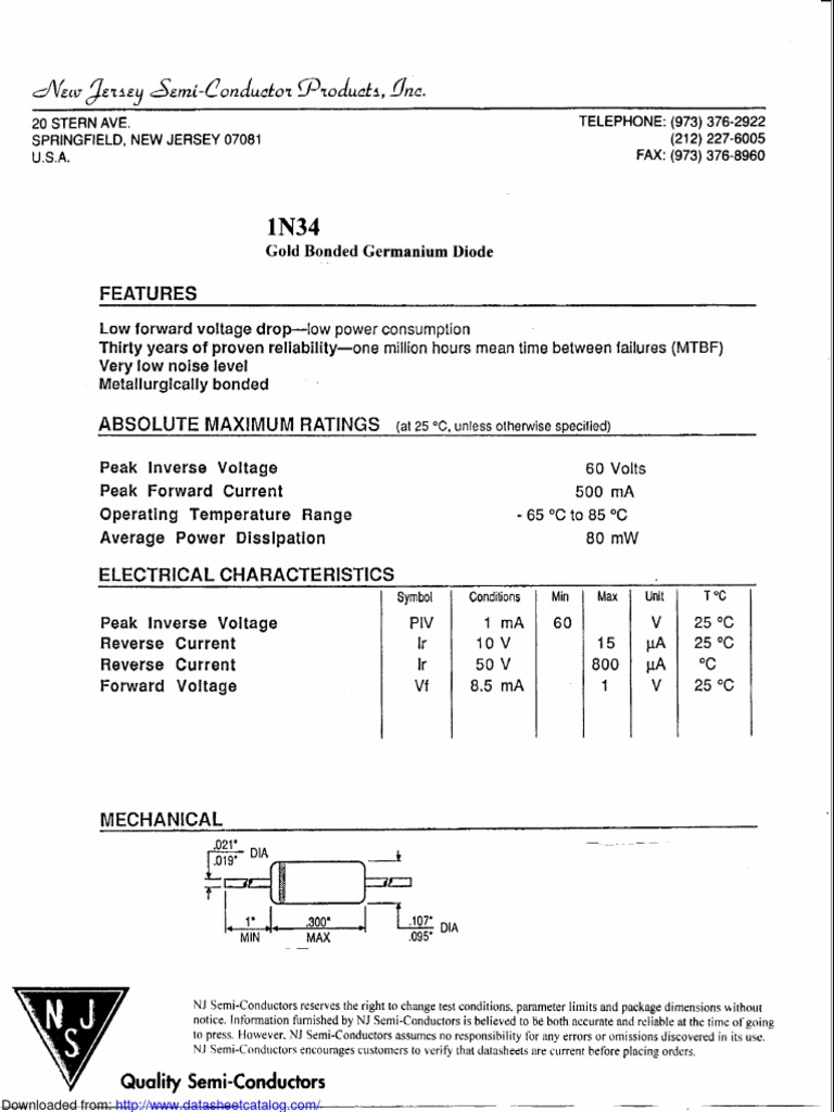 1N34 Germanium Diode Datasheet | PDF