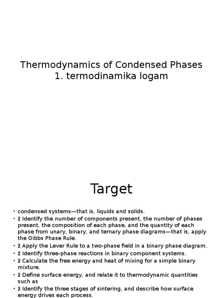 Thermodynamics of Condensed Phases | PDF
