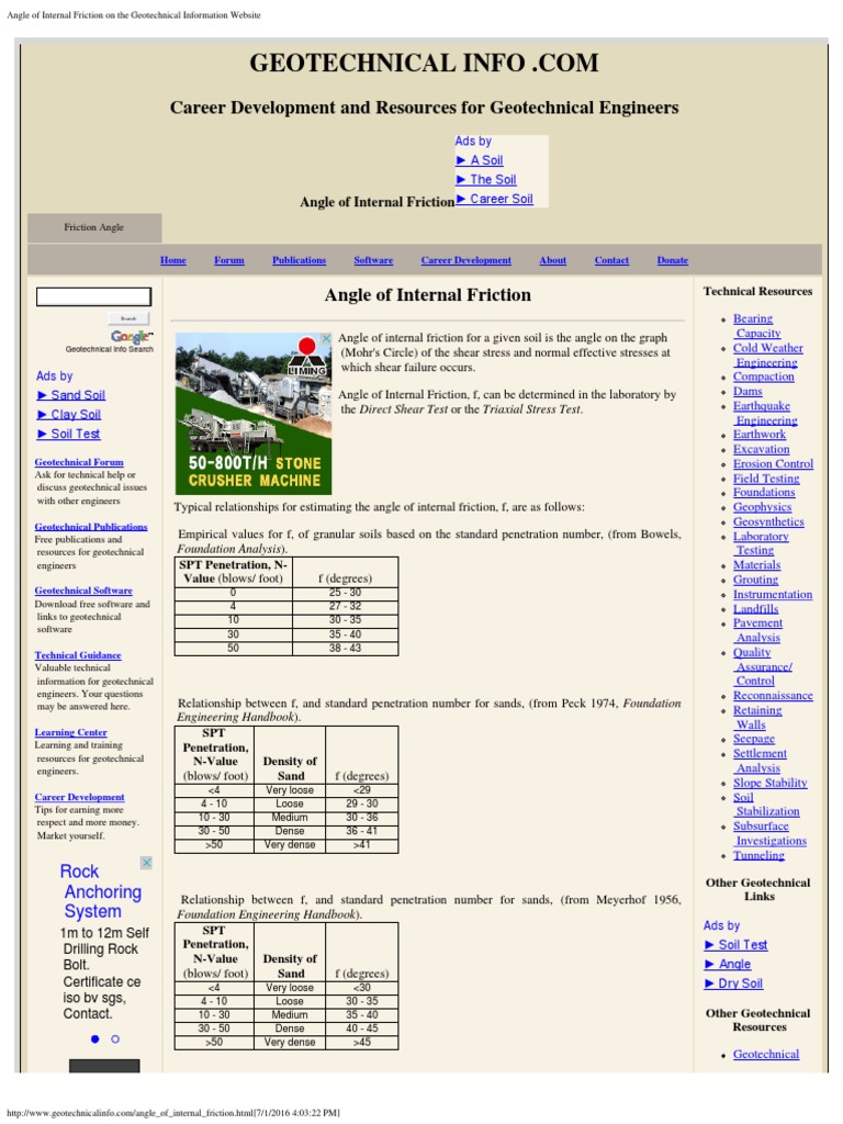 Angle of Internal Friction On The Geotechnical Information | PDF ...