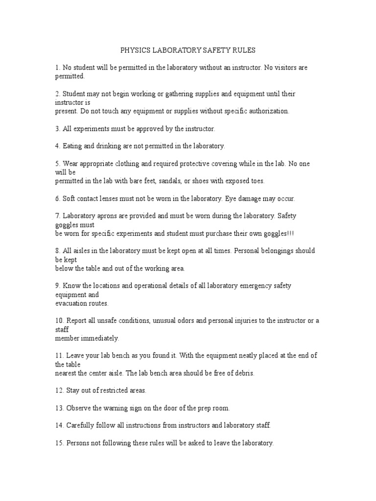 Physics Lab Safety Guidelines | PDF