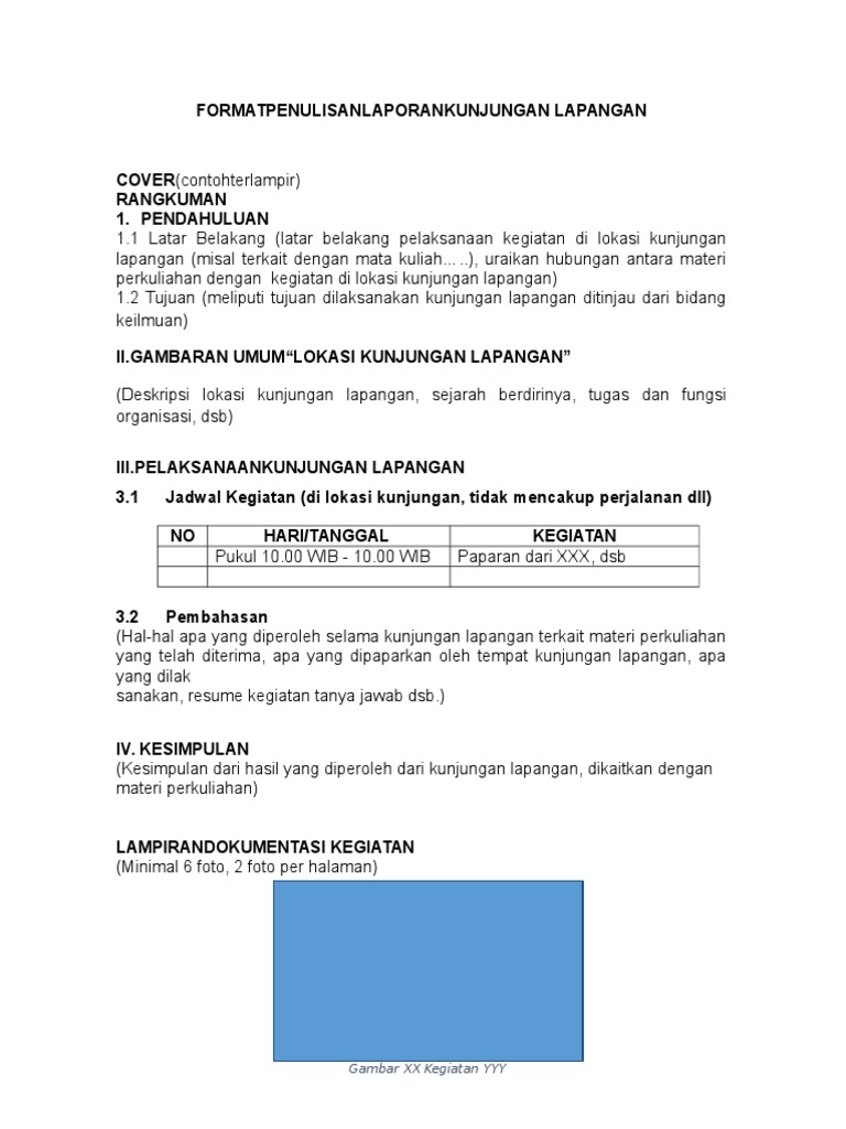 Format Laporan Kunjungan Lapangan | PDF | Metode & Bahan Ajar