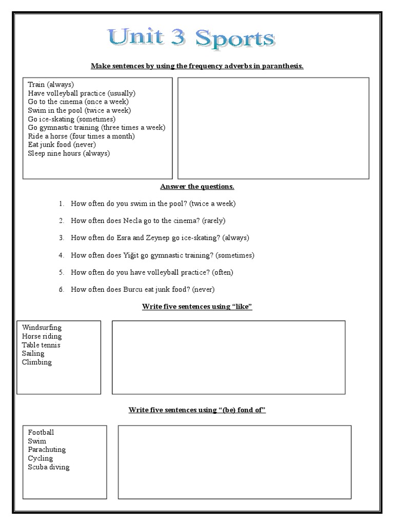 Frequency Adverbs Sentence Practice | PDF | Leisure | Hobbies