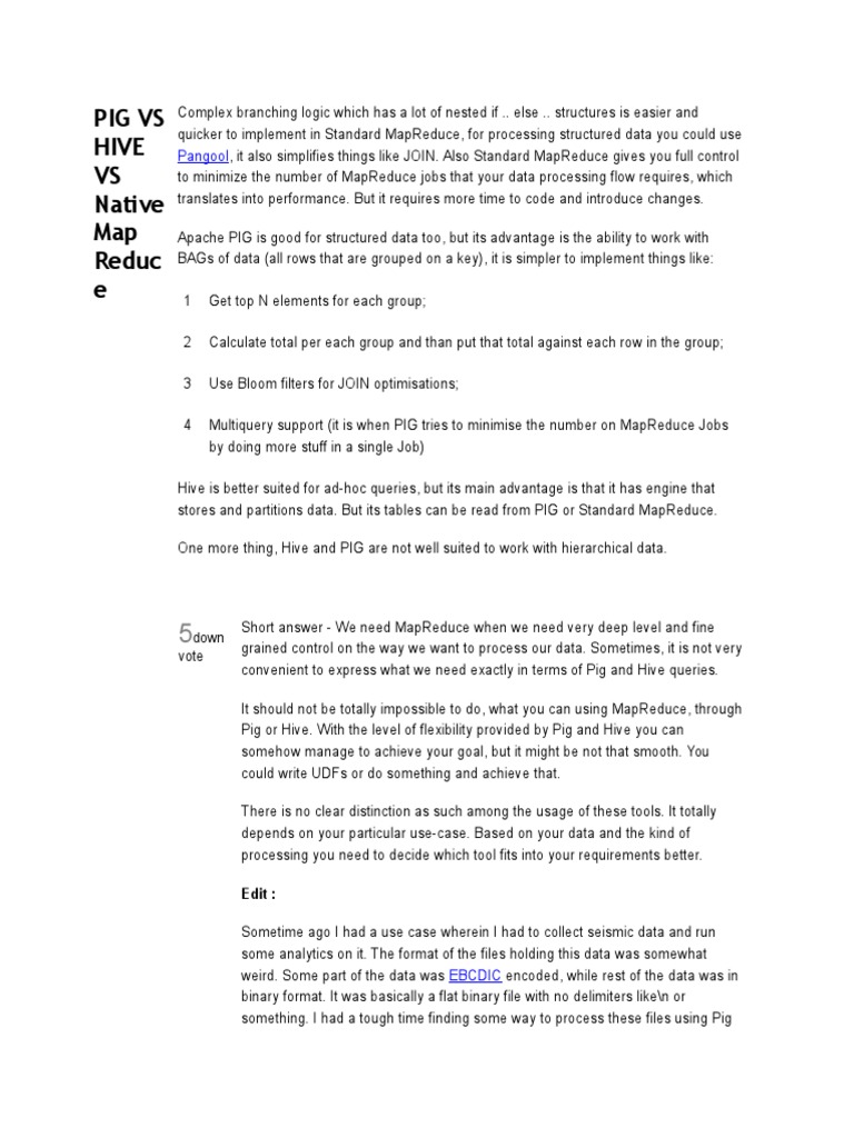 Pig Vs Hive VS Native Map Reduc E: Pangool | PDF | Apache Hadoop | Map Reduce