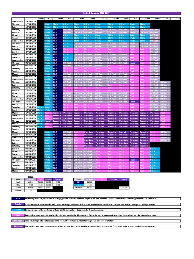 Ice Rink Schedule 2016-2017 | PDF | Sports | Leisure