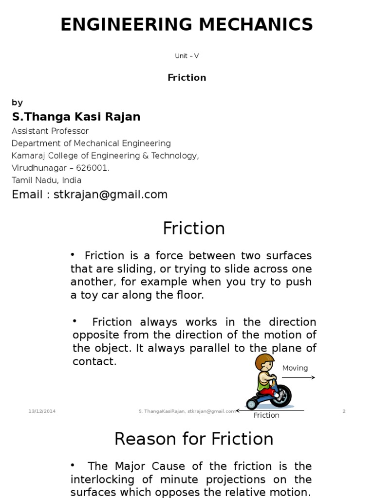 GE6253 - ENGINEERING MECHANICS - Unit 5 Friction - LECTURE NOTES ...