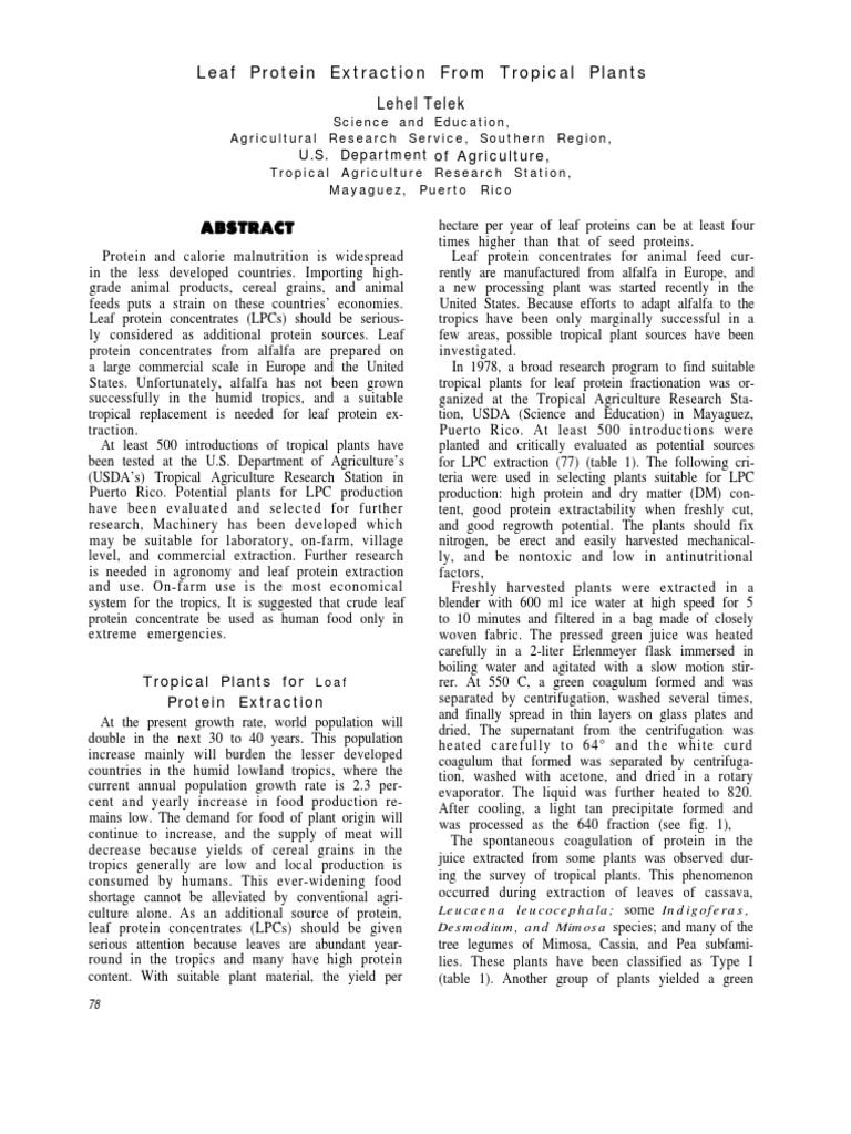 Tropical Leaf Protein Extraction Methods | PDF | Alfalfa | Hay