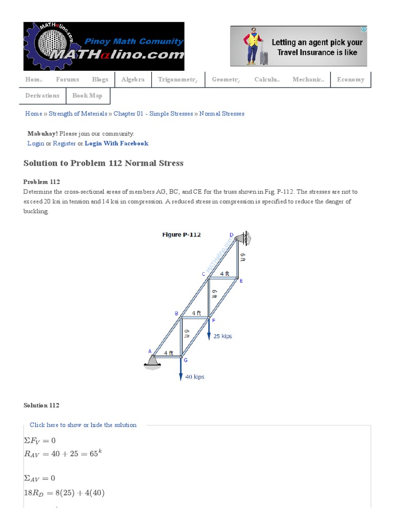 Solution To Problem 112 Normal Stress - Strength of Materials Review ...