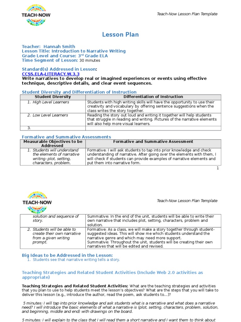 Narrative Writing Lesson Plan 3rd Grade | PDF | Lesson Plan | Narrative