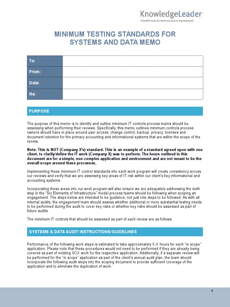 Minimum Testing Standards For Systems and Data Memo | PDF | Backup | Audit