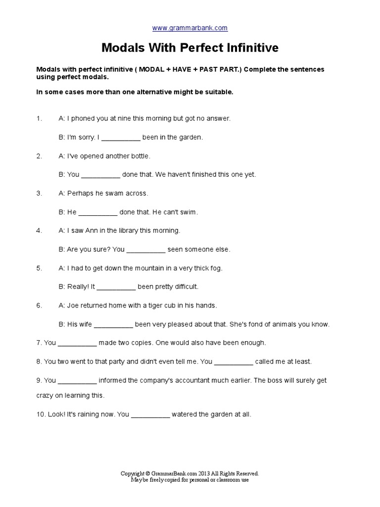 Modals With Perfect Infinitive | PDF