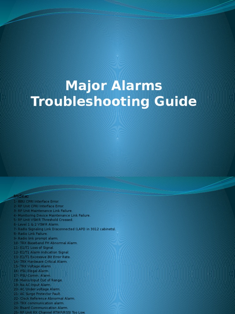 Major Alarms Troubleshooting Guide. | PDF | Power Supply | Mains ...